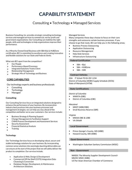 Free Capability Statement Templates Examples