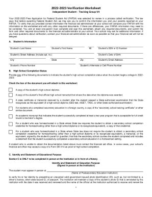 Fillable Online 20222023 Verification Worksheet Fax Email Print PdfFiller