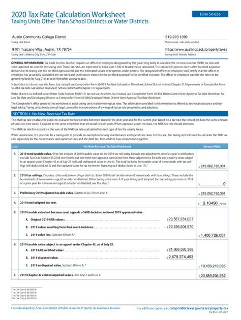 Fillable Online ACC 2020 Tax Rate Calculation Worksheet Pdf Google