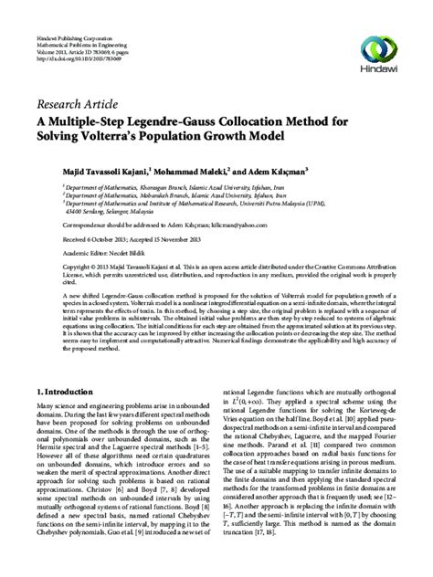 pdf a multiple step legendre gauss collocation method for solving volterra s population growth