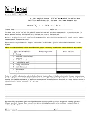 Fillable Online Northeast 16 17 Independent Non Filer Low Income Form