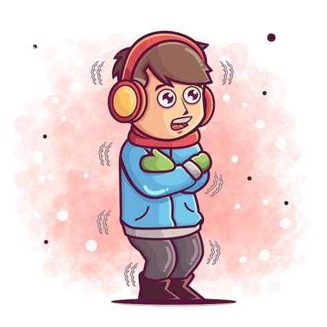 Dibujado a mano de dibujos animados lindo niño es frío ilustración