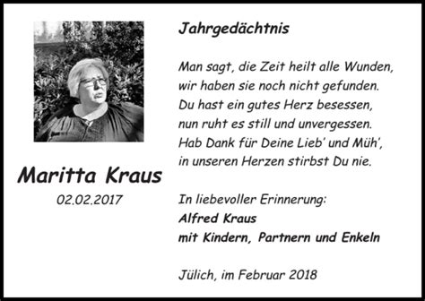 Traueranzeigen Von Maritta Kraus Aachen Gedenkt