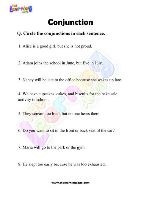 Conjunctions Worksheet For Grade