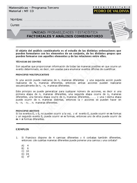 análisis combinatorio pdf combinatoria matemáticas