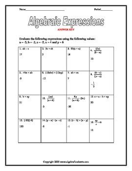 Evaluating Algebraic Expressions Worksheet By Algebra Funsheets Tpt