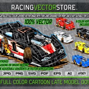 Cartoon Dirt Late Model Race Car Highly Detailed FULL COLOR Clip Art