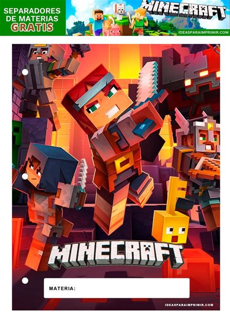 GRATIS Carátulas o Separadores de materias de MINECRAFT para imprimir