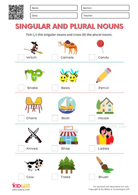 Singular And Plural Nouns Worksheet Kinder