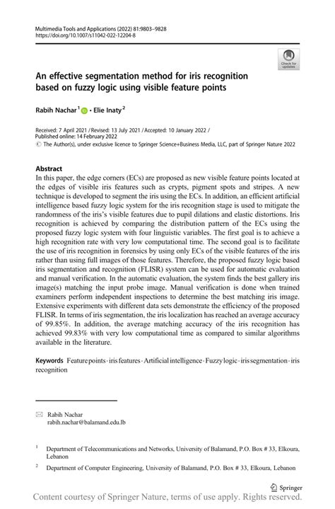 an effective segmentation method for iris recognition based on fuzzy logic using visible feature