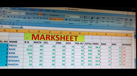 Excel Excel M Marksheet Kese Bnaye How To Create Marksheet