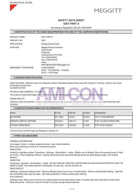 SAFETY DATA SHEET S301 PART A AMI CON