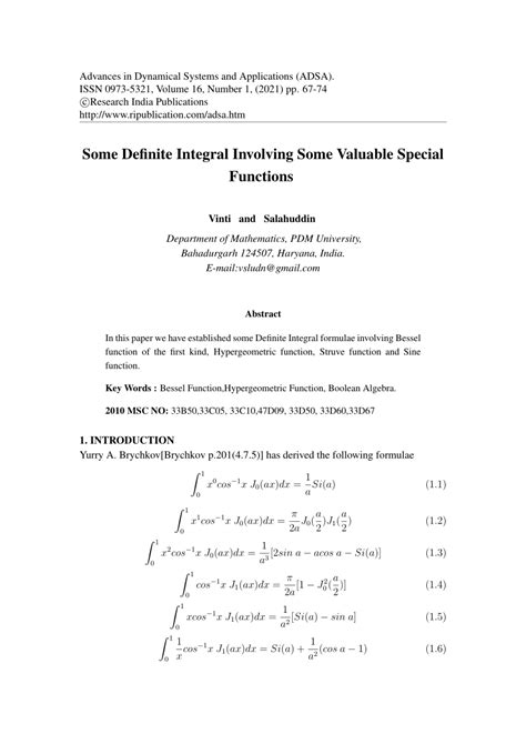 pdf some definite integral involving some valuable special functions