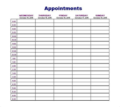 Printable Appointment Sheets