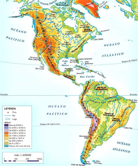 Mapa de relieve de América Mapa de América