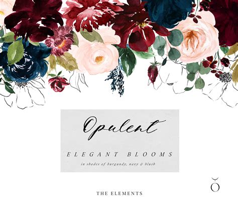 Burgundy Navy Watercolor Floral Clipart Burgundy Blush Etsy