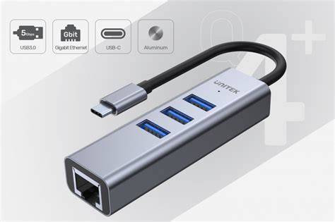 Unitek HUB USB TYP C 3 X USB 3 1 5 Gbps RJ45 Ethernet ProLine