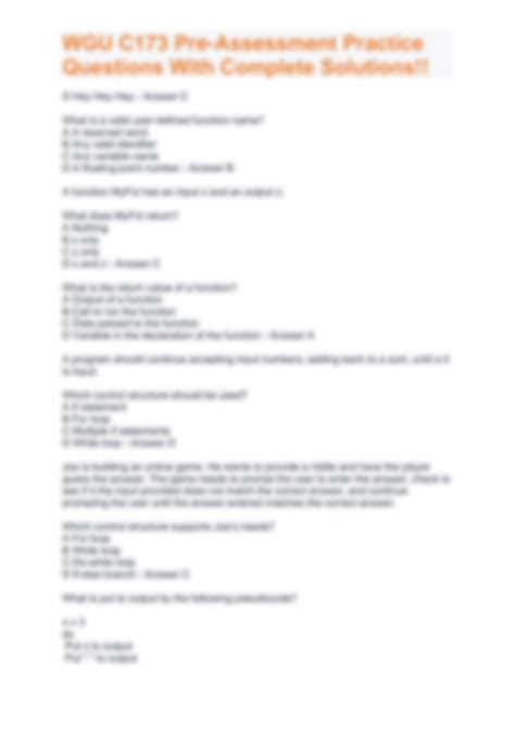 SOLUTION Wgu C173 Pre Assessment Practice Questions With Complete