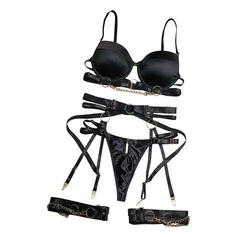 Personality Design Metal Punk Style Craft Shapewear Underwear Set Womens Pajamas Vintage Lace