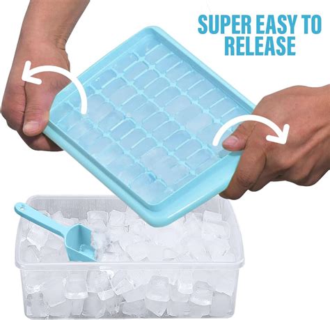 Bandeja Para Cubitos De Hielo Azul Con Tapa Y Contenedor Para