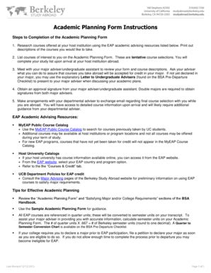 Fillable Online Studyabroad Berkeley Academic Planning Form