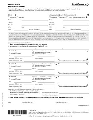 Fillable Online Postfinance Procuration Pour Personnes Physiques