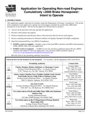 Fillable Online Ecy Wa Application For Operating Non Road Engines