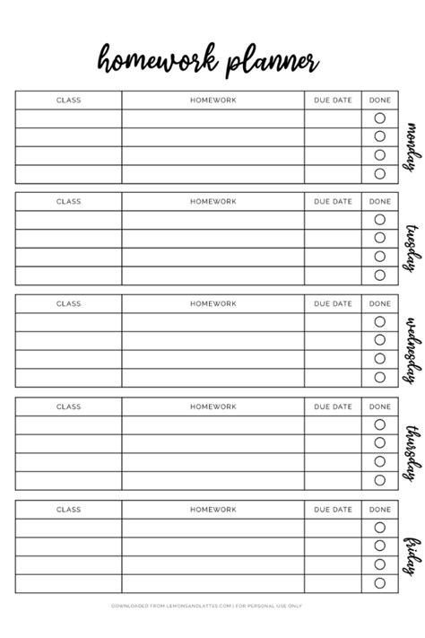 Printable Homework Planners To Help Students Get Organized In