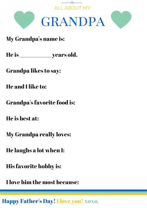 All About Grandpa Free Printable