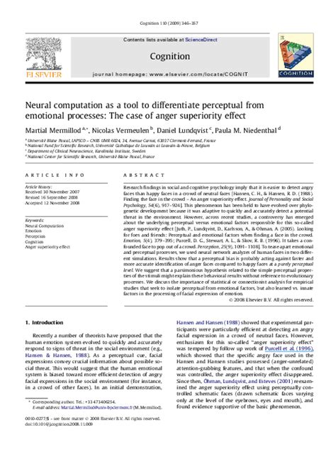 pdf neural computation as a tool to differentiate perceptual from emotional processes the