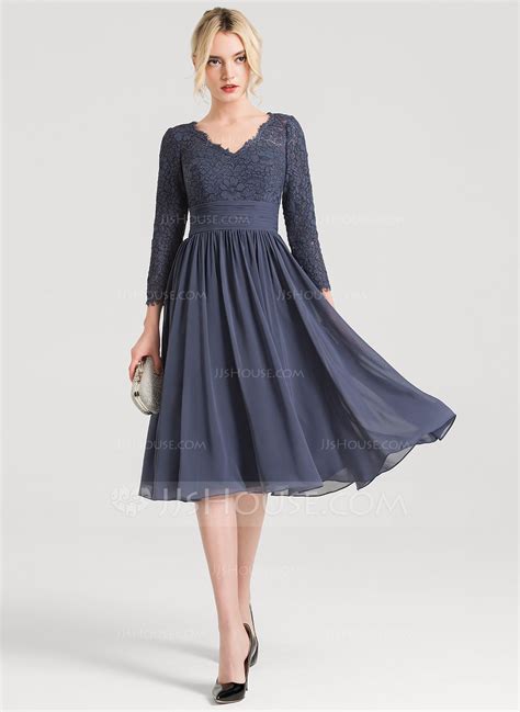 US 161 00 A Line V Neck Knee Length Chiffon Cocktail Dress With