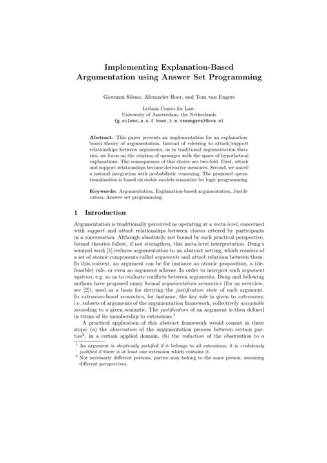 pdf implementing explanation based argumentation using answer set programming