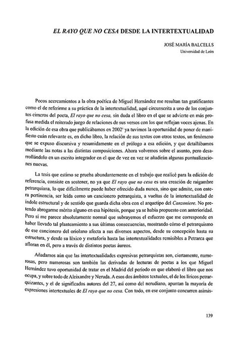 El rayo que no cesa desde la intertextualidad José María Balcells