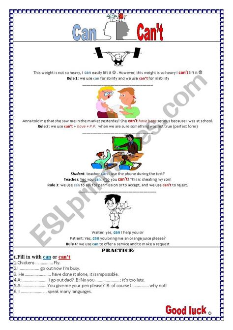 Can Or Cant Esl Worksheet By Khalid