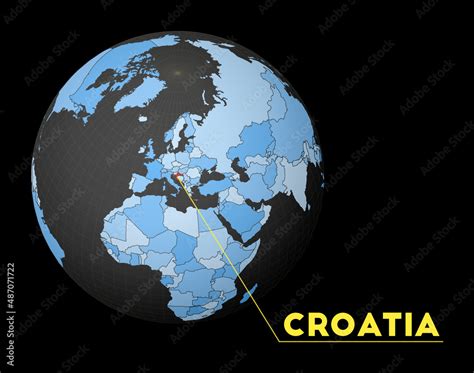 Croatia On Dark Globe With Blue World Map Red Country Highlighted