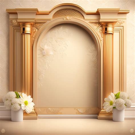Premium AI Image A Gold Frame With White Flowers In White Pots And A