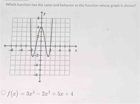 which function has the same end behavior as the function whose graph is shown f x 3x 3 2 [algebra]