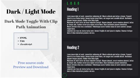 css dark mode toggle with clip path animation dark light mode youtube