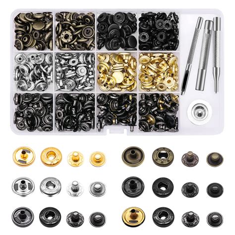 120 Sets Snap Fasteners Kit 12 5mm Metal Snap Buttons Press Studs With