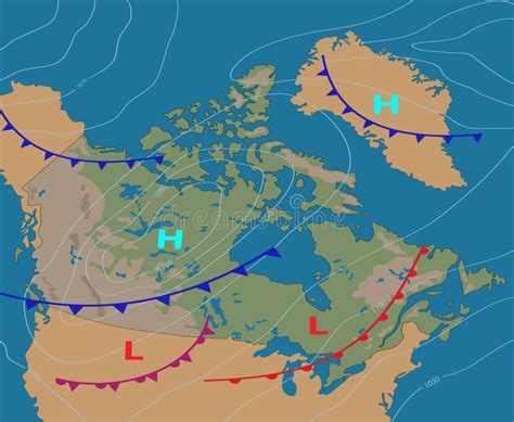 Realistic Synoptic Map Of The India Showing Isobars And Weather Fronts
