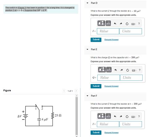 Solved The Switch In Figure 1 Has Been In Position 1 For A Chegg