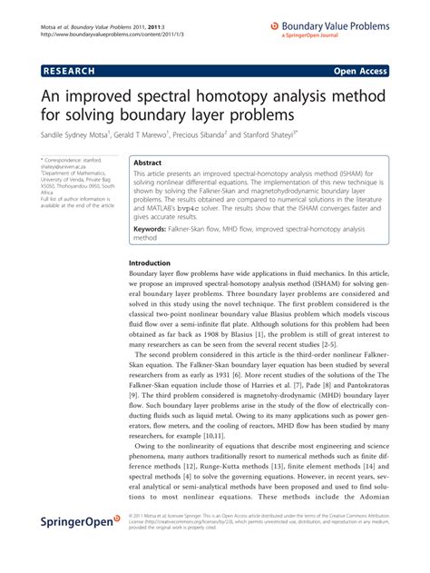pdf an improved spectral homotopy analysis method for solving boundary layer problems