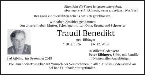 Traueranzeigen Von Traudl Benedikt Trauer Merkur De