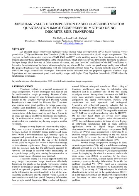pdf singular value decomposition based classified vector quantization image compression method