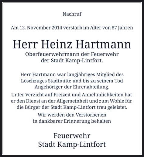 Alle Traueranzeigen für Heinz Hartmann trauer rp online de