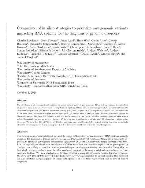 pdf comparison of in silico strategies to prioritize rare genomic variants impacting rna