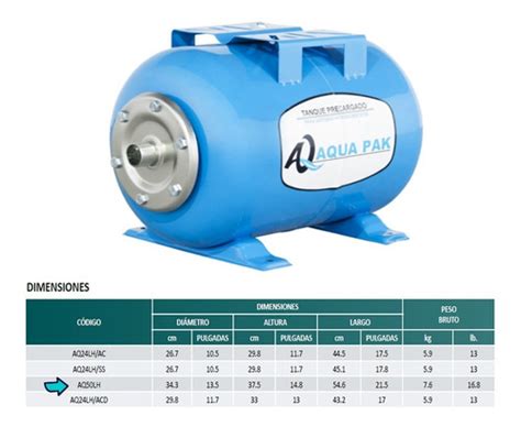 Tanque Hidroneumatico Aqua Pak Membrana Intercambiable Lts Aqua