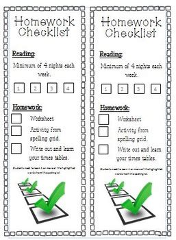 Homework Checklist By Nancy Walker Teachers Pay Teachers