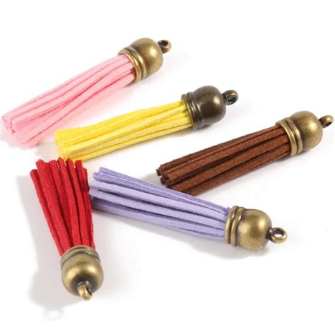 10p 58mm Multi Cor Couro Borlas Borlas De Camur A Franja Borla Para Fa