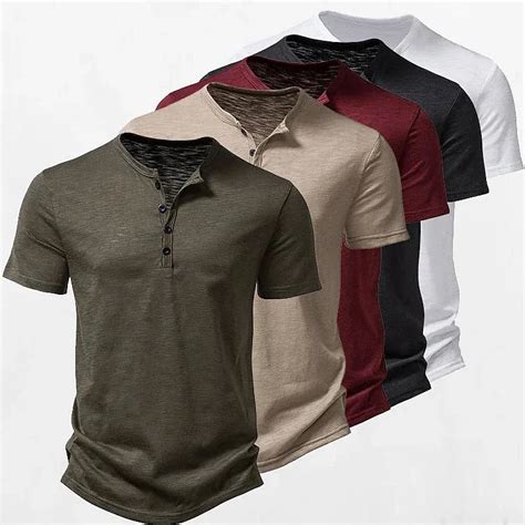 Yaz yüksek kalite erkekler kısa kollu T Shirt erkekler için Henley yaka
